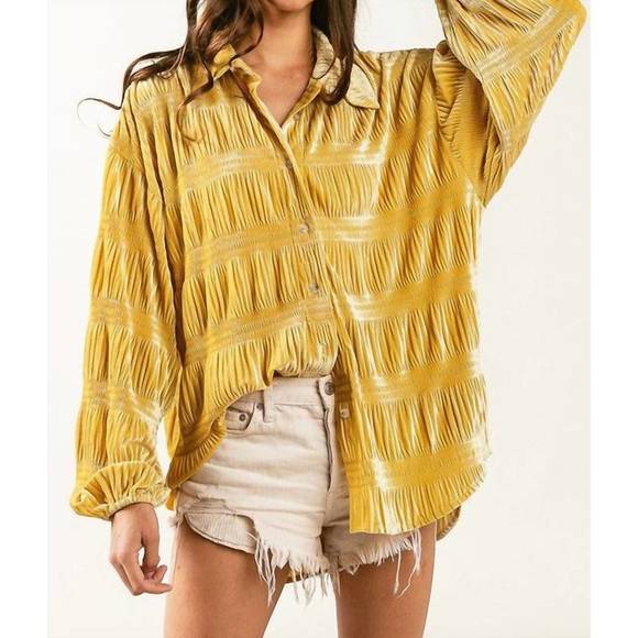 BiBi | Tops | New Bibi Textured Buttonup Shirt In Yellow | Poshmark